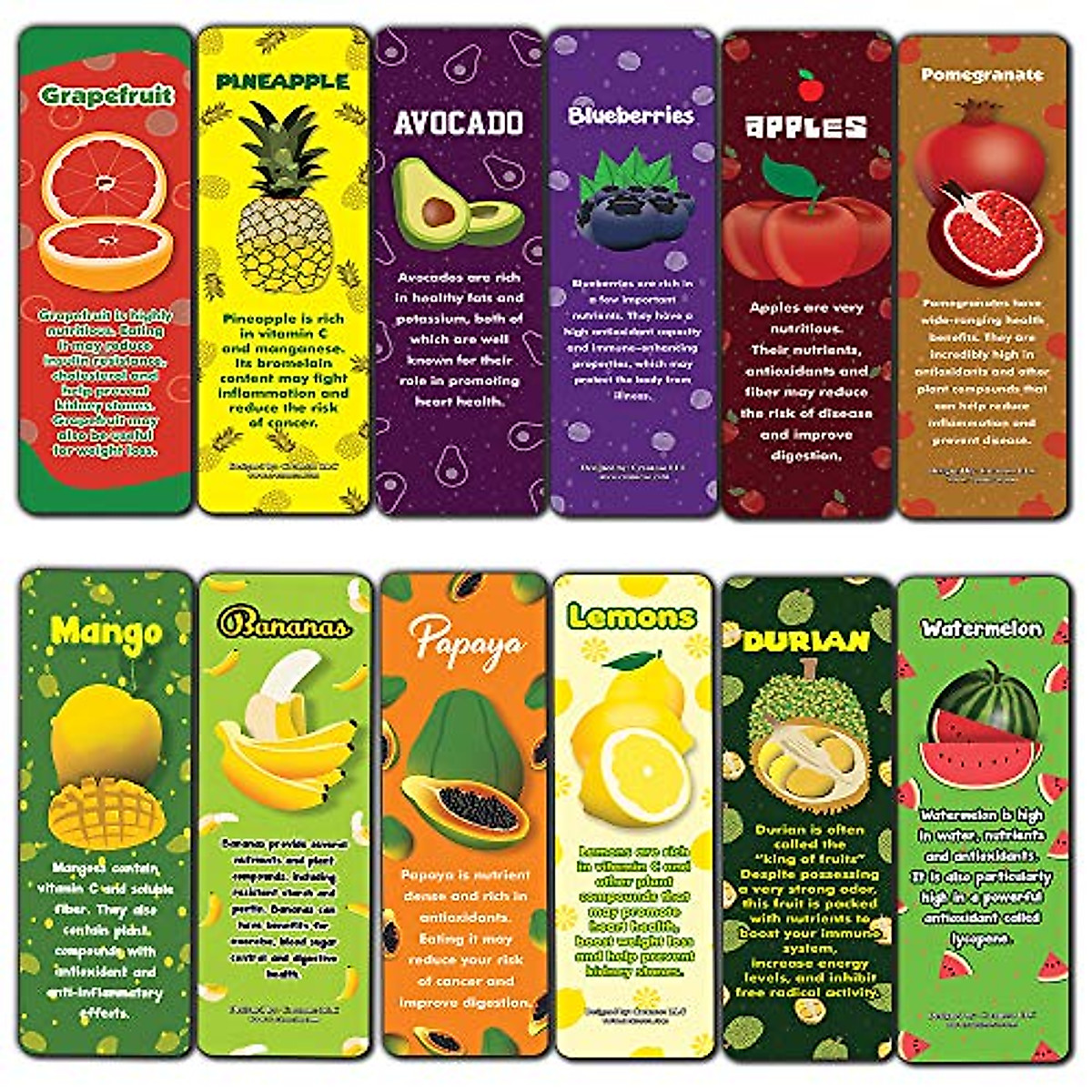 Creanoso Healthy Fruits Bookmarks (30-Pack) – Cool Gift Token for Kids, Boys & Girls, Teens – Party Favors Supplies – Book Reading Rewards Incentive – Great Giveaways Set – Page Binder
