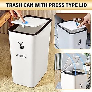 LRCXL Trash Can with Lid 3 Pack Set, 2 Packs 4 Gal 15L and 1 Pack 2.6 Gal 10L Slim Kitchen Trash Can, Small Trash Can Bathroom Garbage Can, Waste Basket for Kitchen, Bedroom, Office (White)