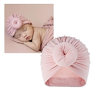 8 Pack Solid Green Blue Red Pink Gray Large Donut Ball Knot Bow Cotton Beanie Turban Hat Cap India Muslim Islamic Headwrap Winter Hospital Nursery for Newborn Baby Girl Infant Toddler Kids