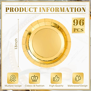 96 Pcs Disposable Gold Round Charger Plates 13 Inch Charger Dishes for Dinner Heavy Duty Golden Dessert Plates Disposable Party Serving Tray Food Paper Plates for Table Setting Wedding Birthday