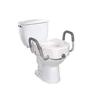 Drive Medical Premium Plastic Raised Toilet Seat with Lock and Padded Armrests, Elongated, Pack of 1