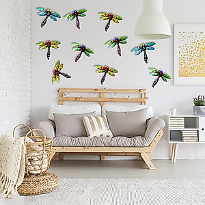 8Pcs Metal Dragonfly Insect Wall Decor - Wall Sculpture Hanging Dragonfly Metal Wall Art Garden Decor for Porch Yard, Living Room - Indoor Outdoor Gift Wall Sculptures Art