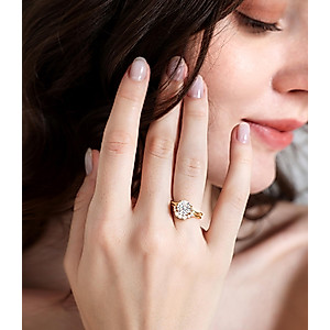 TIGRADE 2CT Cubic Zirconia Wedding Band for Women 14K Gold Plated CZ Promise Ring Curved Round Shaped Bridal Ring Sets Size 3-12, Gold, Size 7