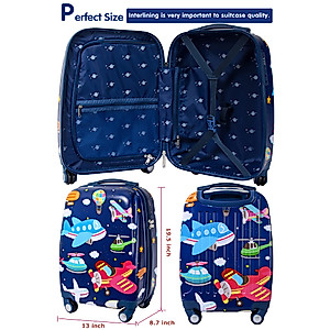 GURHODVO Kids Carry On Luggage for Boy's, Girl's Children Rolling Suitcase with 4 Spinner Wheels Hardshell Case for Toddler to Travel (airplane)