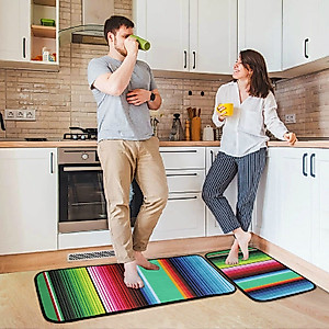 Mexican Serape Blanket Stripes Kitchen Rug Mats 2PCS Non Slip 47" x 20" + 28" x 20" Kitchen Carpet Floor Mat Hallway Rugs Anti Fatigue Doormat