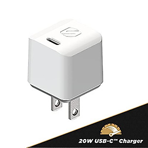 SCOSCHE HPDC20WT-SP Fast Charger PowerVolt 20W Mini Cube USB-C, Wall Adapter for Phone, 4X Faster Power Charge, Portable Outlet Plug, White