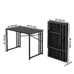 HOBINCHE 31 Inch Folding Small Computer Desk, Foldable Space-Saving Home Office Table, Simple Study Writing Gaming Workstation for Small Space, No Assembly Needed, Black
