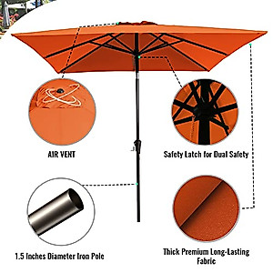ROWHY Square8×8ft Patio Table Market Umbrella Outdoor Portable Garden Sunshade with Push Button Tilt and Crank Lift System UV Protection Waterproof Sunproof for Lawn Garden, Deck, Backyard ORANGE