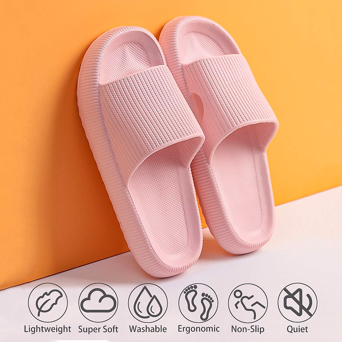rosyclo Cloud Slippers for Women and Men, Pillow Slippers Massage Shower Bath Bathroom Soft Comfy Thick Sole Lady Garden House Cloud Cushion Slide Sandals Platform Shoes, Pink