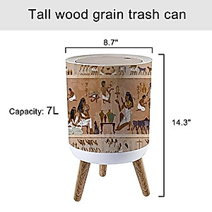 Small Trash Can with Lid Ancient Egypt Frescoes Life of egyptians Agriculture Workmanship Round Recycle Bin Press Top Dog Proof Wastebasket for Kitchen Bathroom Bedroom Office 7L/1.8 Gallon