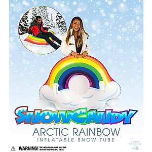 SNOWCANDY Snow Tube 48" Arctic Rainbow, Inflatable Snow Sled Toboggan for Kids and Adults, Heavy Duty with Handles and Bottom, Winter Outdoor Sledding, Easy to Inflate and Deflate
