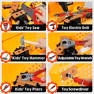 Toy Choi's 82pcs Kids Tool Bench Toy for Age 2-4 - STEM Construction Kid Tool Set Toddler Workbench with Realistic Tools Electric Drill, Build a Tool Bench for Kids Ages 3-5 4-7