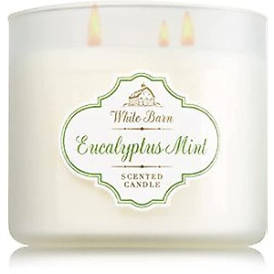 Dpnamron Bath & Body Works White Barn Eucalyptus Mint Scented 3 Wick Candle 14.5 oz./411 g