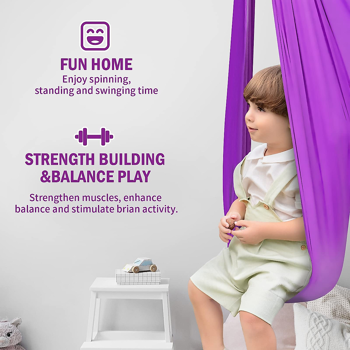 LOKEISNA Sensory Swing for Kids Indoor, Purple Kids Indoor Swing and Hammock Chair with Hardware，Comfortable and Adjustment Therapy Swing for Kids Indoor and Outdoor Space