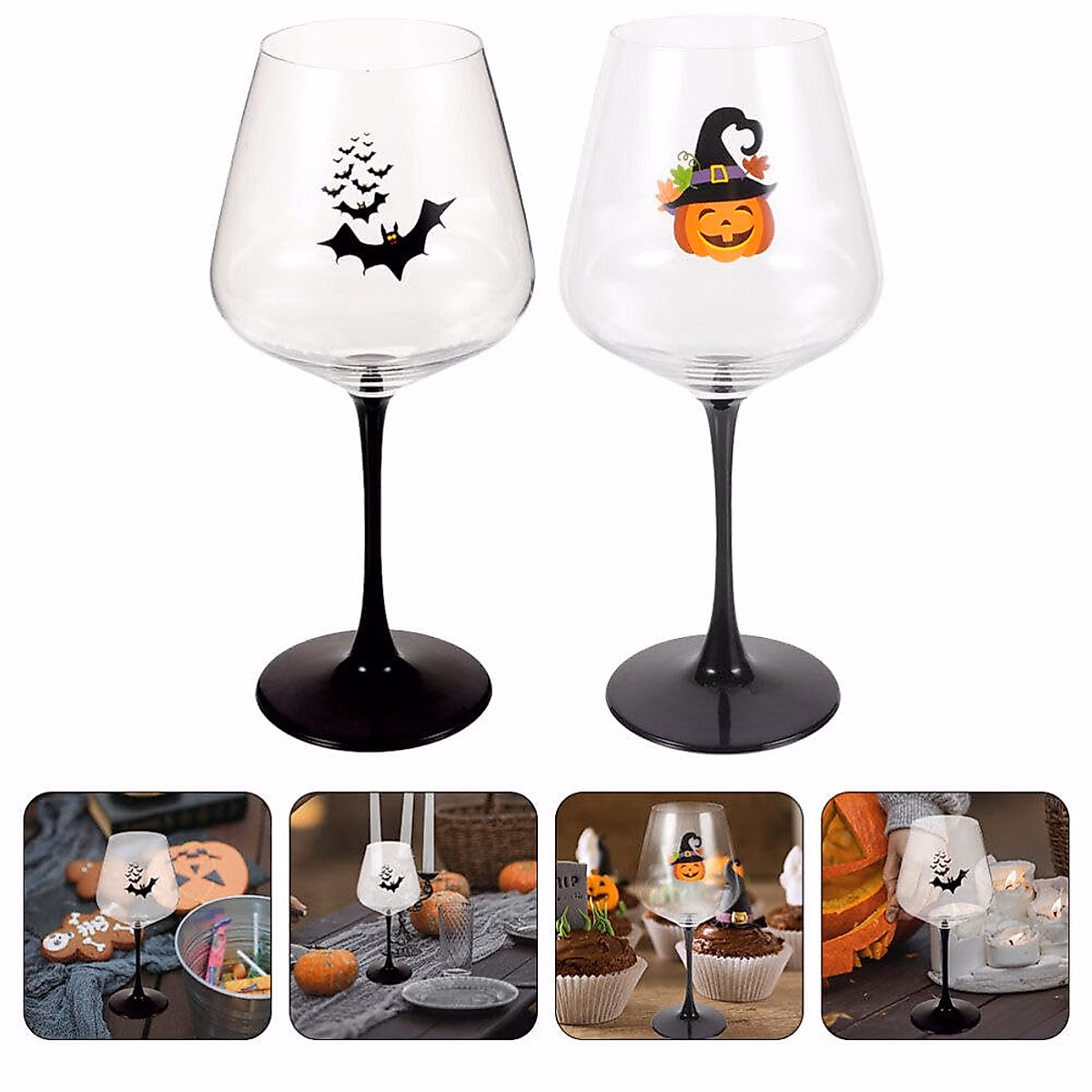 GANAZONO 2pcs Halloween Glass Cups Halloween Wine Goblet Halloween Cocktail Accessories Pudding Cups Halloween Drinking Glasses Halloween Wine Glasses Drinks Goblet Bat Style Water Cup