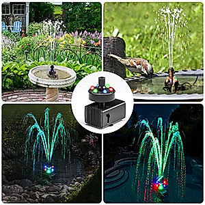 24-Hours Working Bird Bath Fountains Electric, Jutai Adjustable Quiet Water Fountain Pump with LED Lights for Garden,Small Fish Tank,Water Features - 7 Nozzles,16.4Ft Power Cord and Adapter Included