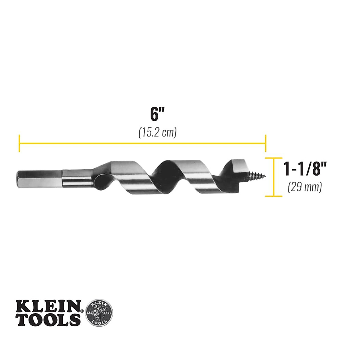 Klein Tools 53408 Steel Ship Auger Bit with Screw Point, 1-1/8-Inch x 4-Inch Twist Length For Drilling Through Wood with Nails
