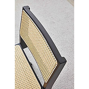 Way2Furn Rattan Chair Set of 2, Mid Century Modern Chair for Kitchen, Cane Dining Chair with Cane Back & Wood Base, Dining Room, Study Room, Living Room, Yard, B&B, Teahouse, Hotel, (Black)