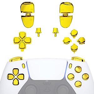 eXtremeRate Replacement D-pad R1 L1 R2 L2 Triggers Share Options Face Buttons, Chrome Gold Full Set Buttons Compatible with ps5 Controller BDM-030 BDM-040 BDM-050 - Controller NOT Included