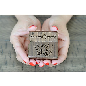 URBAN KRAFTS Engagement Ring Box for Proposal Slim Pocket Size Walnut Wooden Lighter Ring Box Engraved (How About Forever Pinky Promise)