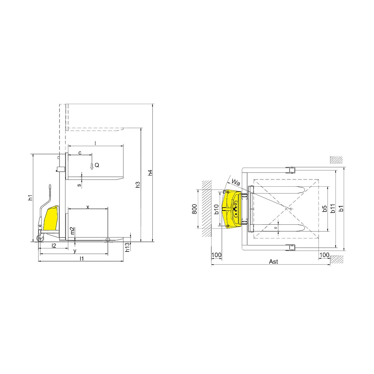 APOLLO Semi-Electric Stacker Pallet Jack Straddle Legs Forklift 3300lbs Capacity 98" Lifting Height with Adjustable Forks for Material Lift