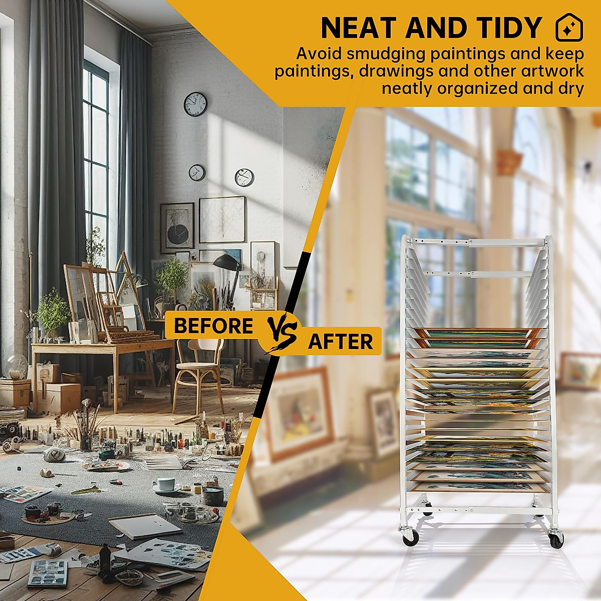 Kojem Adjustable Art Drying Rack, Mobile Paint Drying Rack with 4 Wheels, Efficient and Organized Drying Rack, Stack Rack for Painting and Drawing, Ideal for School and Art Studio