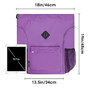 WANDF Drawstring Backpack Sports Gym Bag with Shoes Compartment, Water-Resistant String Backpack Cinch for Women Men(Large,Purple)