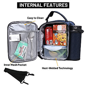 MIER Expandable Lunch Bag Insulated Lunch Box for Men to Work Travel Portable Lunchbox Bags with Shoulder Strap and Water Bottle Holder(Navy/Grey)