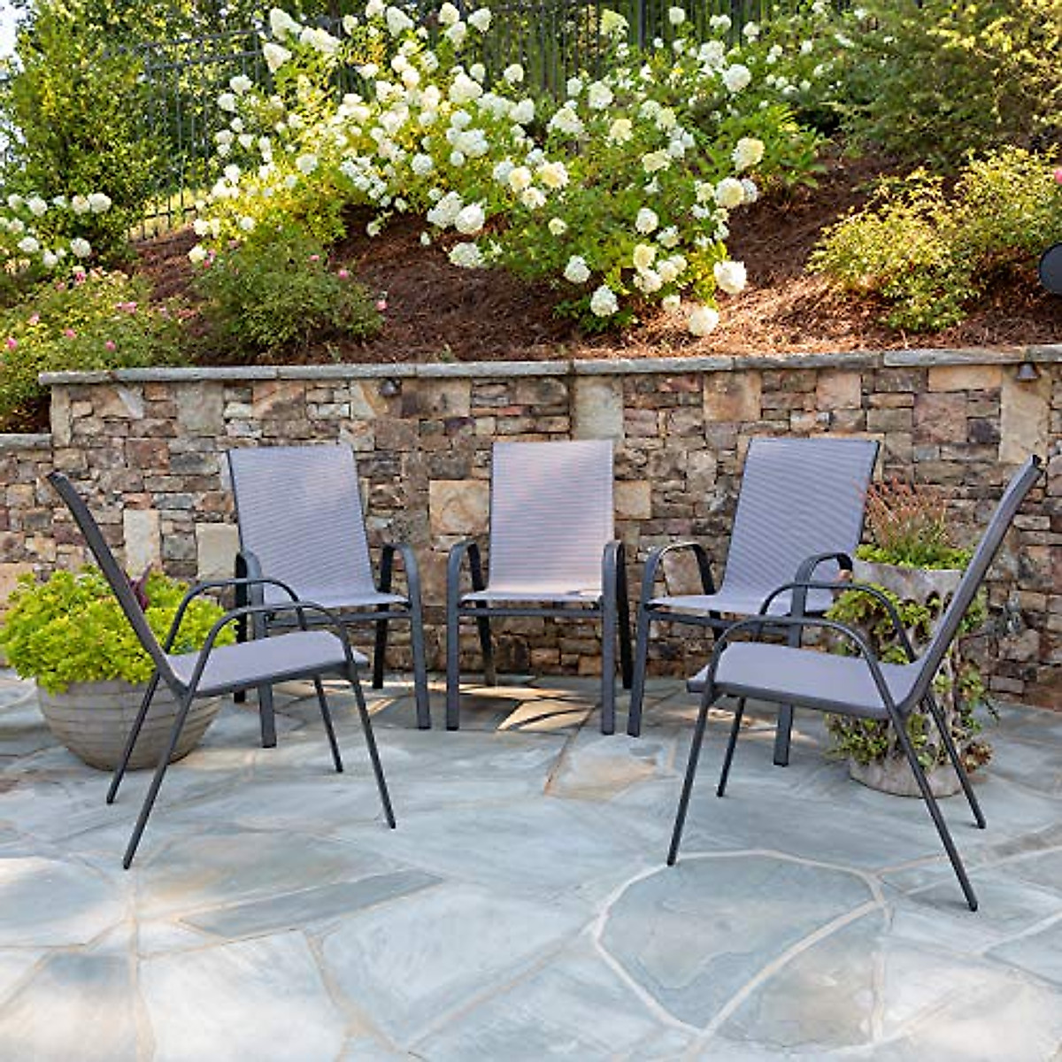 Flash Furniture 5 Pack Brazos Series Gray Outdoor Stack Chair with Flex Comfort Material and Metal Frame
