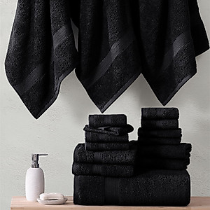 LANE LINEN 16 Piece Bath towels - Black Towels - 100% Cotton Towels for Bathroom, Luxury Bath Towels, Highly Absorbent Bathroom Towel Set, 4 Bath Towels, 4 Hand Towels, 8 Wash cloths - Black