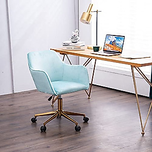 Goujxcy Home Office Chair, Modern Mid-Back Tufted Velvet Fabric Computer Desk Chair Swivel Adjustable Accent Home Office Task Chair Executive Chair with Soft Seat (Light Blue)
