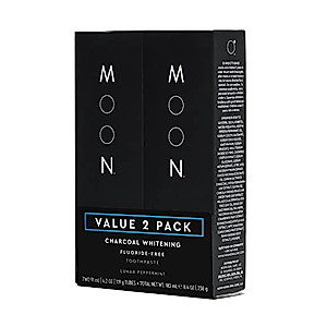MOON Charcoal Whitening Stain Removal Toothpaste, Fluoride-Free, Lunar Peppermint Flavor for Fresh Breath, for Adults 4.2oz (2 Pack)