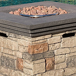 Christopher Knight Home | Crawford | Outdoor Square Propane Fire Pit with Stone