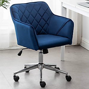 BTEXPERT Shape Blue Modern Diamond Contemporary Tufted Home Office Bucket Velvet Vanity Chair, 360 Swivel Adjustable, 21" D x 23" W x 34" H