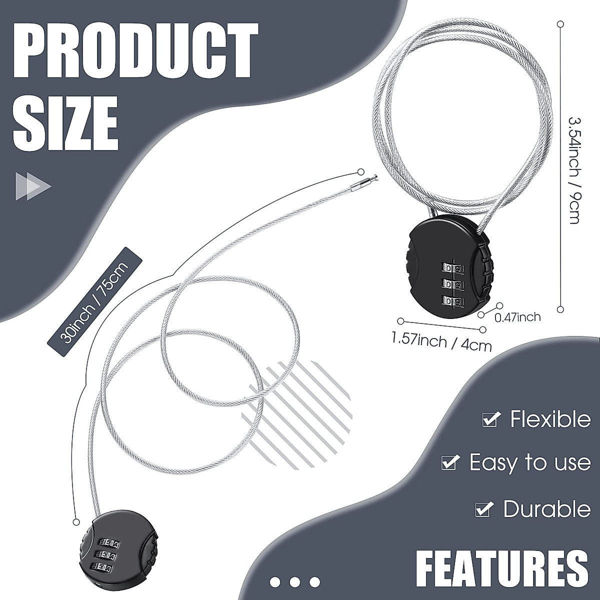 6 Pieces Cable Locks Combination Locks Cable Luggage Locks 3 Digit Thin Combo Padlock Waterproof Travel Padlock for Travel Gym Bike Backpack Cabinet 30 Inch, 5.31 Inch Wire Rope