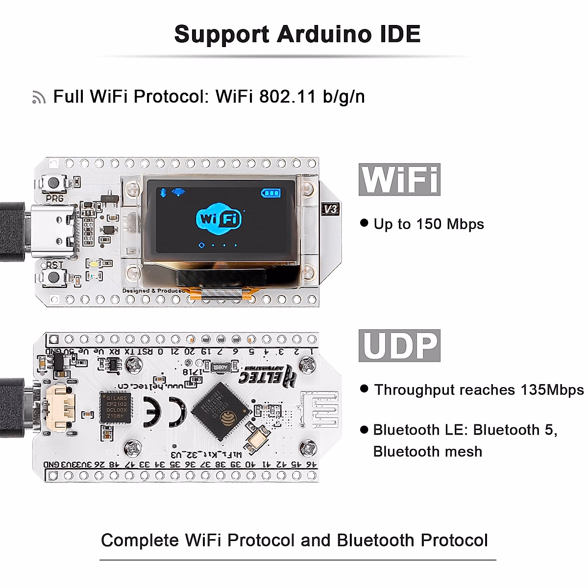 MakerFocus ESP32 OLED WiFi Kit V3 Integrated WiFi Bluetooth 2.4GHz PCB Antenna CP2102 Development Board with 0.96-inch OLED Display for Arduino Intelligent Scenes