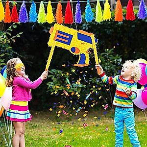 Gun Pinata Small Dart Battle Party Supplies Gun War Theme Party Decorations for Boys Pinata Bundle with Wooden Stick Paper Blindfold Confetti Set for Kids Birthday Game Decor,16.1 x 11.8 x 2.8 Inch