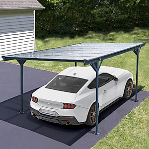 Real Relax 10 x 16ft Heavy Duty Metal Carport, Outdoor Aluminum Pitched Roof Canopy with Polycarbonate Panel for Cars, Boats & Ideal Shelter, Grey