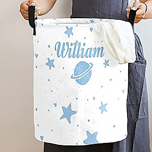 Star Planet Blue Personalized Foldable Freestanding Laundry Basket Clothes Hamper with Handle, Custom Collapsible Storage Bin for Toys Bathroom Laundry