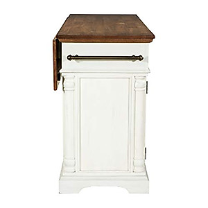 OSP Home Furnishings Cocina Kitchen Island with Wood Top, Drop Leaf and Decorative Steel Hardware, White and Brown