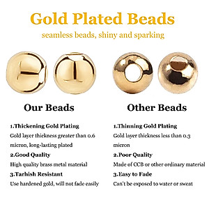 PH PandaHall 300pcs 4mm 14K Gold Plated Brass Beads Long-Lasting Round Smooth Spacer Beads Seamless Loose Ball Beads Gold Metal Beads for Summer Hawaii Stackable Necklace, Bracelet, Earring Making