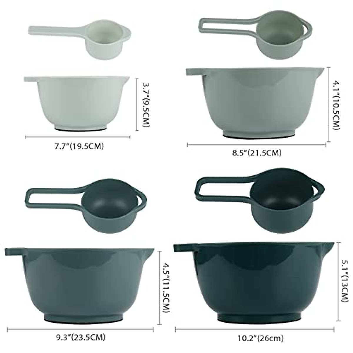 BoxedHome 8 Pack Classic Nesting Mixing Bowl Set with 4 Measuring Cups, Mixing Bowls with Pour Spouts and Handles(Green)