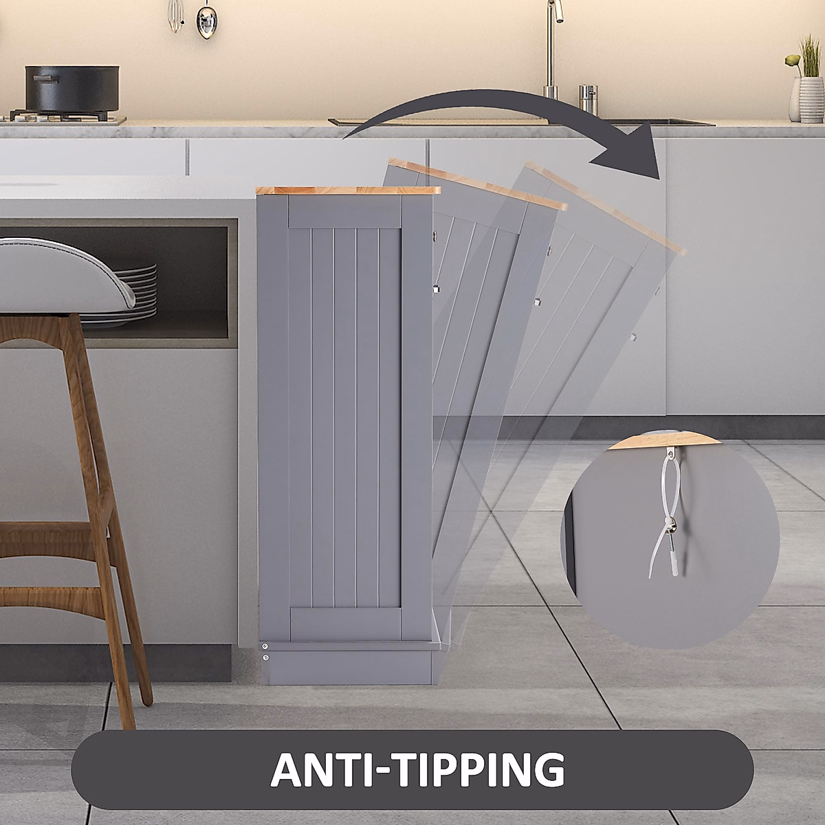 Spurgehom Dual Door Tilt Out Trash Can Cabinet,13 Gallon Laundry Hamper Trash Cabinet Kitchen Waste Bins Pull Out, Pet Proof Recycling Cabinet for Living Room,Grey