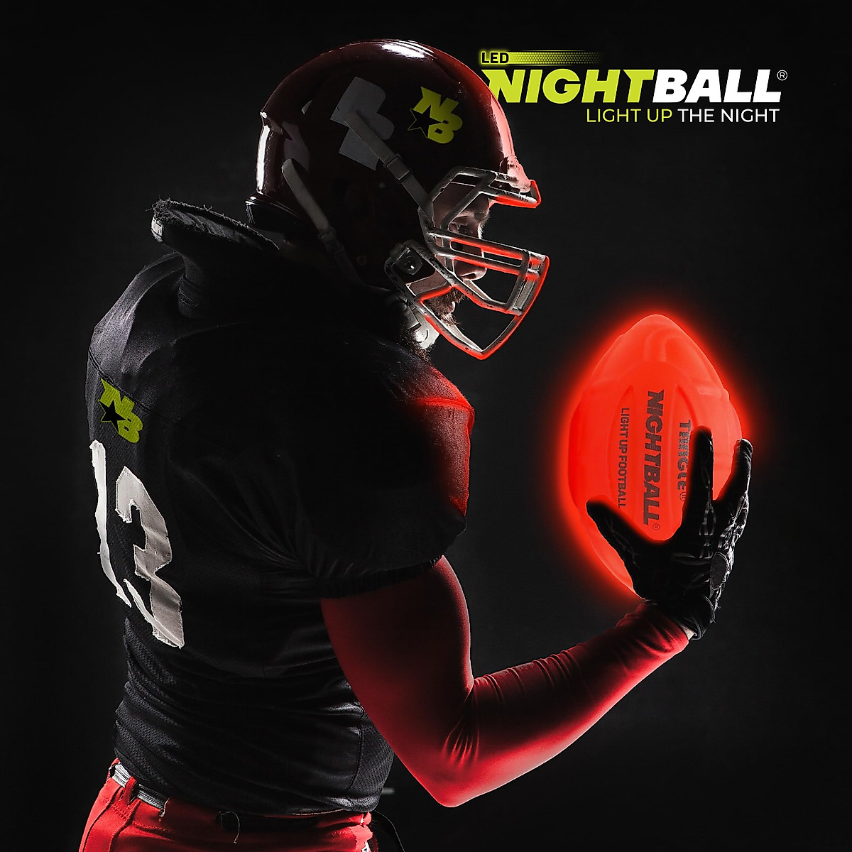 Nightball Tangle Glow in The Dark Inflatable LED Football - Light up Football with Bright LED Lights - Glow Football for Kids and Adults - Ideal Football Gifts for Teen Boys (Red)