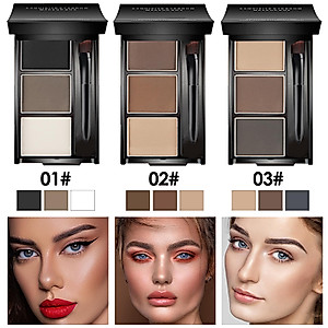 Jutqut Eyebrow Powder Makeup Kit, 3 Colors Eye Brow Tinted Powder Palette, Dark/Light Brown Brow Powder Filler to Shape Natural Eyebrows, Long-Lasting Waterproof Eyebrow Makeup Kit -Set 02