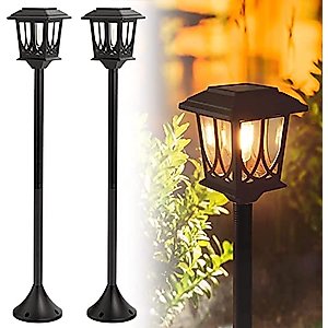 PASAMIC 2 Pack 44" Solar Lamp Post Lights Outdoor, Floor Lamp, Waterproof Solar Powered Lights for Garden, Lawn, Pathway, Yard, Front/Back Door, Warm White Solar Decorative Light, Replaceable Bulb