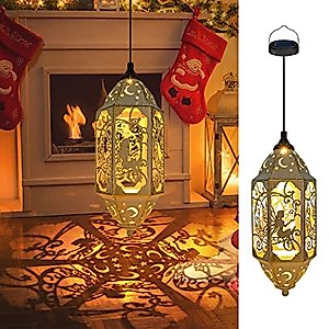 Outdoor Solar Lanterns Waterproof Hanging Garden Decor LED Metal Moon Star Fairy Solar Lanterns Fairy Solar Lights for Table,Patio,Balcony,Yard Decor,Christmas,Party,Birthday Gifts for Mom(White)