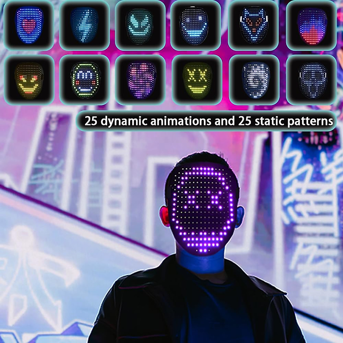 COKOTEE Led Mask, Light up Mask with Gesture Sensing, Face Transforming Masks for Halloween Festival Cosplay Costume Masquerade Parties, gifts