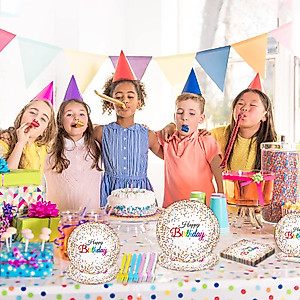 96 Pieces Happy Birthday Plates and Napkins Party Supplies for Confetti Sprinkles Theme Table Decorations Pastel Birthday Party Tableware Donut Paper Plates Napkins Forks Favors for 24 Guests.