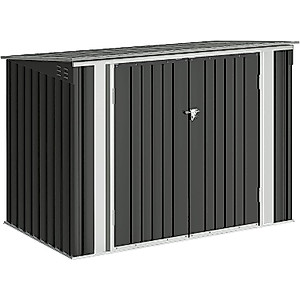 Devoko Outdoor Storage Shed 5.8 x 3.3 FT Metal Trash Shed Waterproof Outside Storage with Lid Chain Hydraulic Gas Rod for Trash Can Weeding Tools